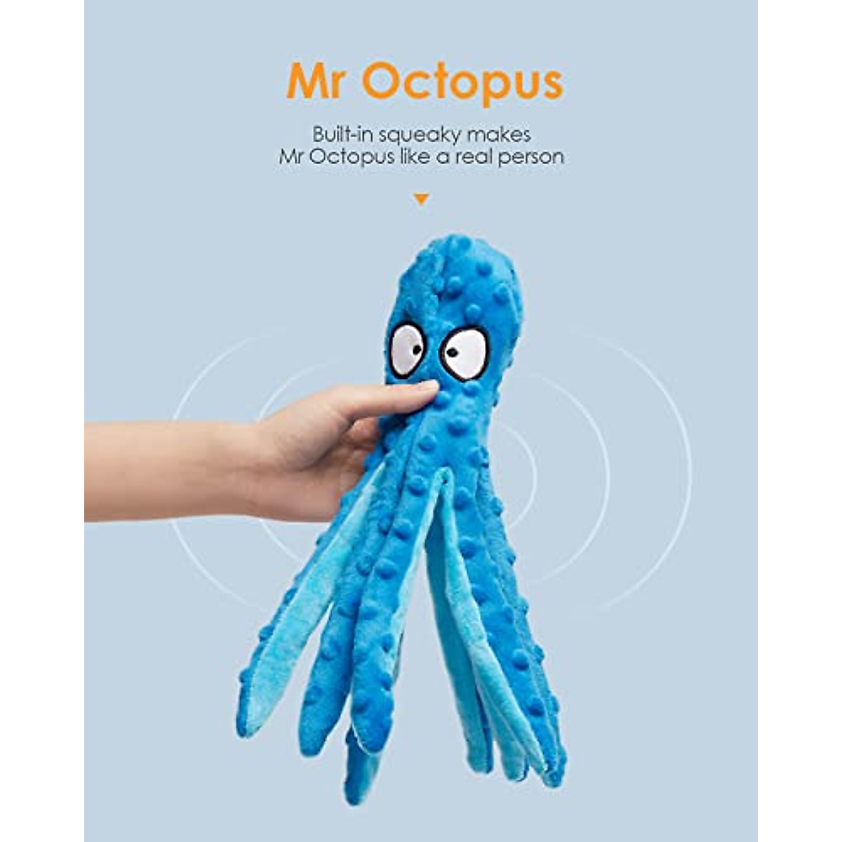 HGB Squeaky Dog Toys, Octopus No Stuffing Crinkle Plush Dog Chew Toys for Puppy Teething, Pet Training and Entertaining, Durable Interactive Dog Toys for Puppies, Small, Medium, and Large Dogs, 2 Pack