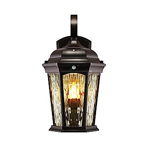 Euri Lighting EFL-130W-MD Flickering Flame Lantern, Water Glass, with Integrated Security Light (3000K), Photocell and Motion-Sensor (Dusk-to-Dawn), Oil Rubbed Bronze Housing (Pack of 2)