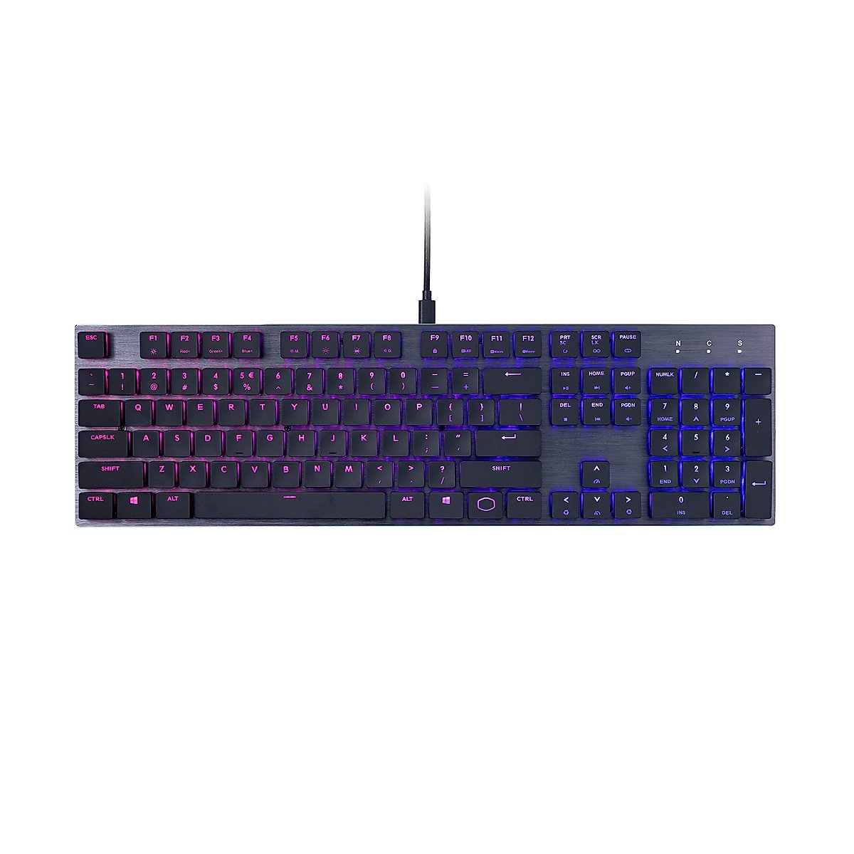 Cooler Master USB Type-C (Keyboard Side), USB 2.0 Type A (Computer Side) Sk-650-Gklr1-US SK650 Mechanical Keyboard with Cherry MX Low Profile Switches In Brushed Aluminum Design,BlacK Layout,Full