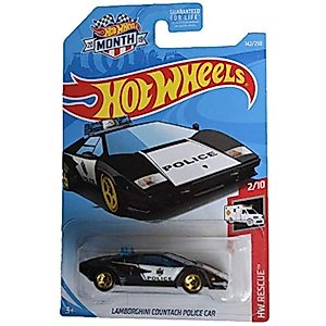 Hot Wheels 2019 HW Rescue 2/10 Lamborghini Countach Police Car (Black) Walmart Exclusive Month Card