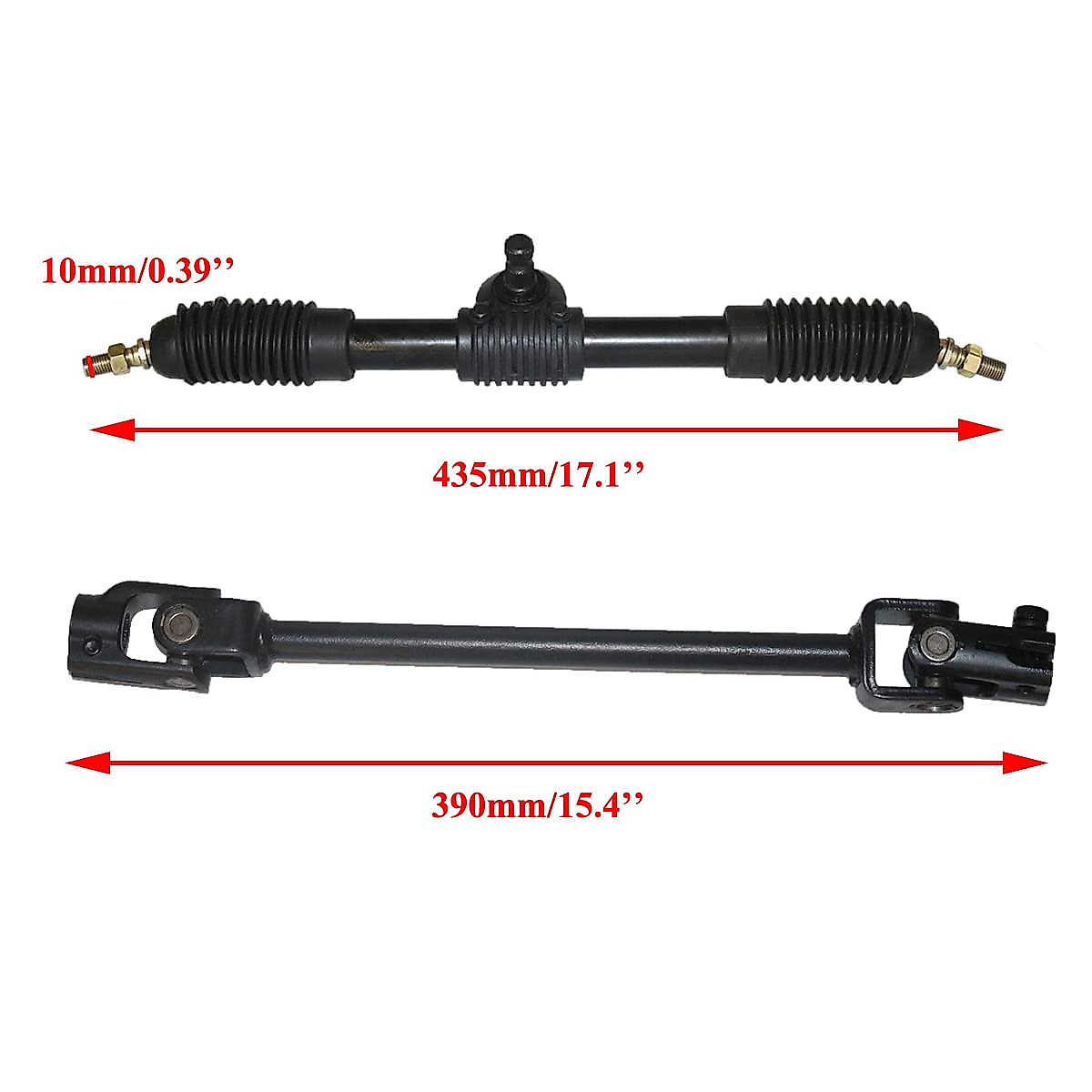PRO BAT 435 mm /17.1'' Go Kart Steering Gear Rack Pinion 390 mm/15.4'' Adjustable Rack Shaft Tie Rod Kit fit for 110cc 125cc 140cc 150cc Go Kart Cart Golf Buggy UTV