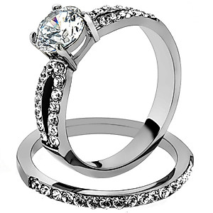 Marimor Jewelry 1.25 Carat Round Cut AAA Cubic Zirconia Stainless Steel Wedding Ring Band Set Women's Size 10