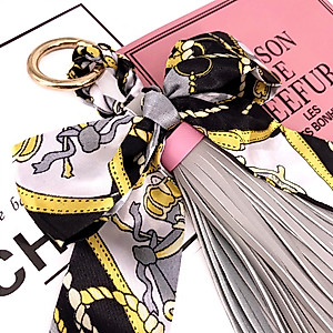 QTMY Silk Ribbon Bow Tassel Bag Pendant Charm Keyring Keychain for Women Purse Handbag Decor (Gray)