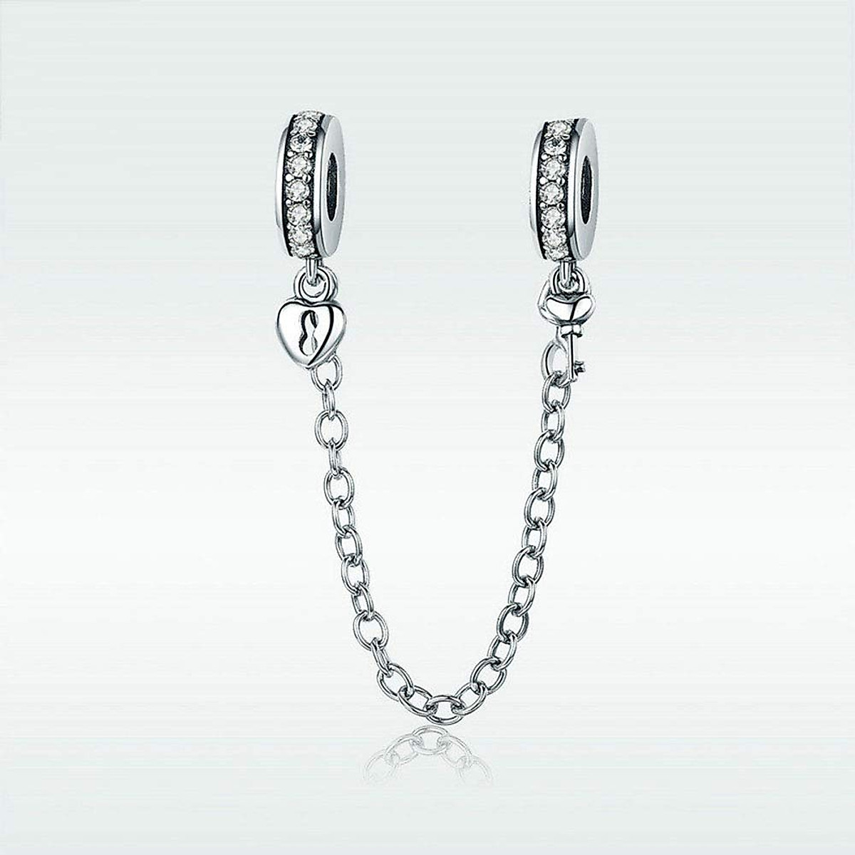 Safety chain Charm 925 Sterling Silver Clip Stopper Charm Spacer Charm Anniversary Charm for Pandora Charm Bracelet (A)