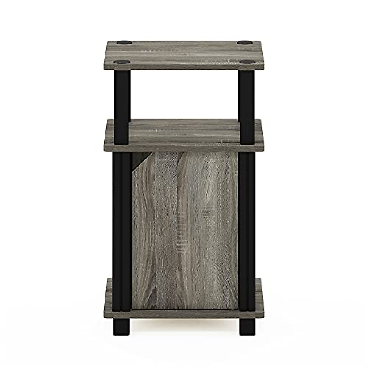 Furinno Brahms 3-Tier End Side Sofa Table/Nighstand with Door, 1-Pack, French Oak/Black