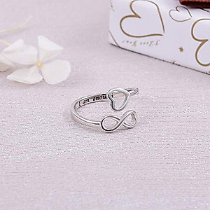 Jinlou 925 Sterling Silver Infinity Ring Inspirational Personalized Adjustable Rings Birthday Graduation Gift for Women Teen（I Am Enough）