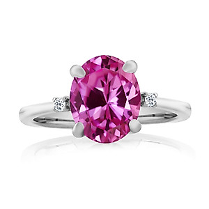 Gem Stone King 925 Sterling Silver Pink Created Sapphire and White Topaz Ring For Women (3.29 Cttw, Available 5,6,7,8,9) (Size 6)