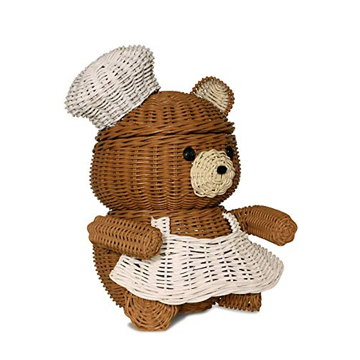 G6 COLLECTION Bear Rattan Storage Basket With Lid Decorative Bin Home Decor Hand Woven Shelf Organizer Cute Handmade Handcrafted Gift Art Decoration Artwork Wicker Bear (Chef Bear)