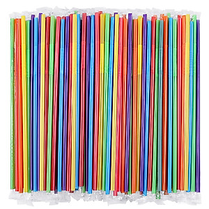 [Individually Wrapped] 200 Pcs Colorful Flexible Plastic Straws, Disposable Bendy Straws, 10.2" Long and 0.23'' Diameter, BPA-Free
