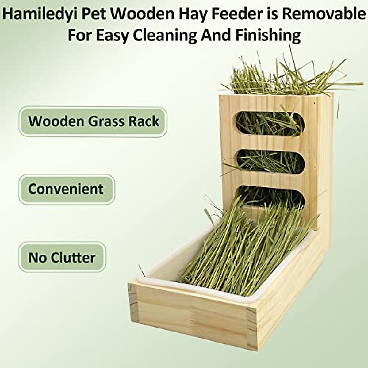 Hamiledyi Rabbit Hay Feeder with Litter Box Wooden Food Feeding Manger Bunny Hay Dispenser Small Animals Grass Holder for Hamsters Guinea Pig Bunny Chinchilla