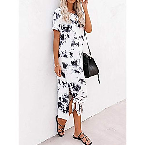 Tie Dye Split Dresses for Juniors Long Short Sleeve Summer Beach X-Large