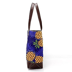 TBOUOBT Handbags for Women Fashion Tote Bags Shoulder Bag Satchel Bags, Purple Tropical Leaf Pineapple