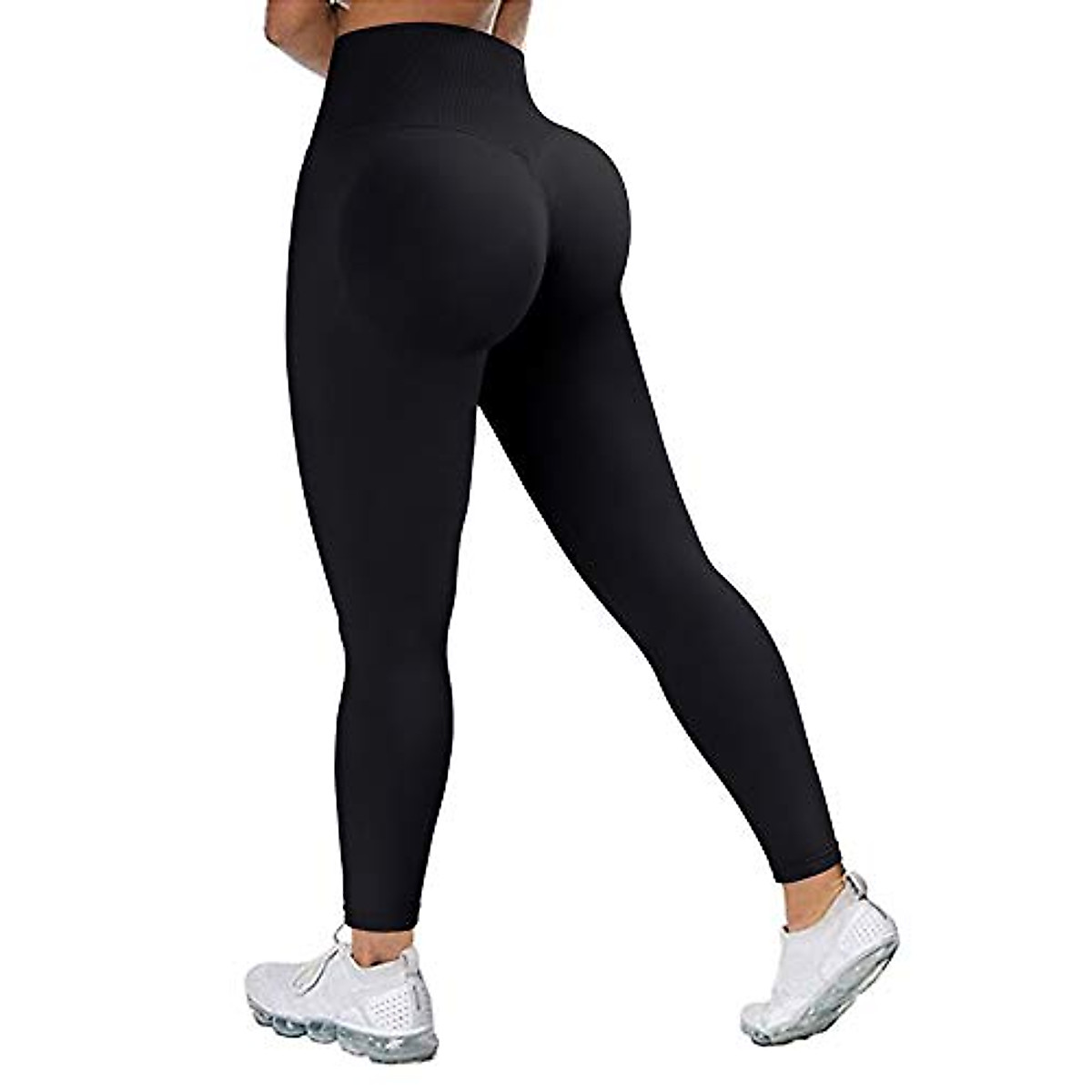 MOSHENGQI Womens Seamless Butt Lift Leggings High Waisted Yoga Pants Ribbed Workout Slimming Tights(Medium,#7 Seamless Black-2)