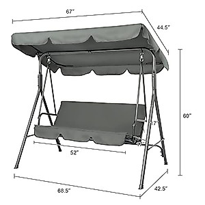 VINGLI Heavy Duty 450 LBS Upgraded 3 Person Outdoor Porch Swing with Stand, Adjustable Canopy Swing with Cushions & Steel Frame for Yard, Pool, Lawn, Indoors (Grey)