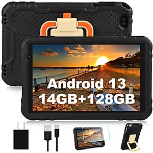 2024 Tablet 10 inch Android 13 Tablets with Octa-Core, 14GB RAM 128GB ROM, 8000mAh Battery, Drop-Proof Case, TF 512GB, HD IPS Touchscreen, 5G/2.4G WiFi, Bluetooth 5.0, GPS, Split Screen Support -Black
