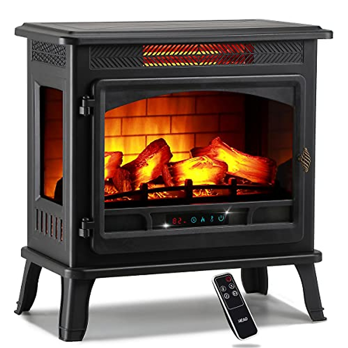HEAO Electric Fireplace 3D Infrared Fireplace Stove 24" Freestanding Fireplace Heater for Indoor with Visible Control Panel and Remote, ETL Certified, Overheating Safety Protection, 1500W (Black)
