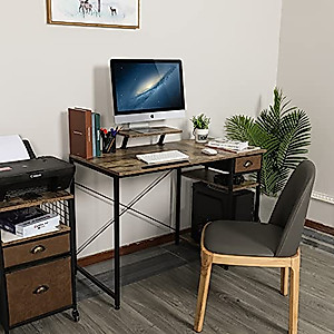 X-cosrack Computer Desk with Storage Shelves Drawer, 43” Home Office Desk with Monitor Stand, Adjustable and Tiltable Draft Drawing Table Writing Study Workstation for Home Office Artist, Rustic Brown