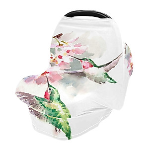 YYZZH Watercolor Bird Hummingbird Cherry Blossom Flower Stretchy Baby Car Seat Cover Infant Canopy Nursing Covers Breastfeeding Cover Breathable Windproof Winter Scarf for Boys Girls
