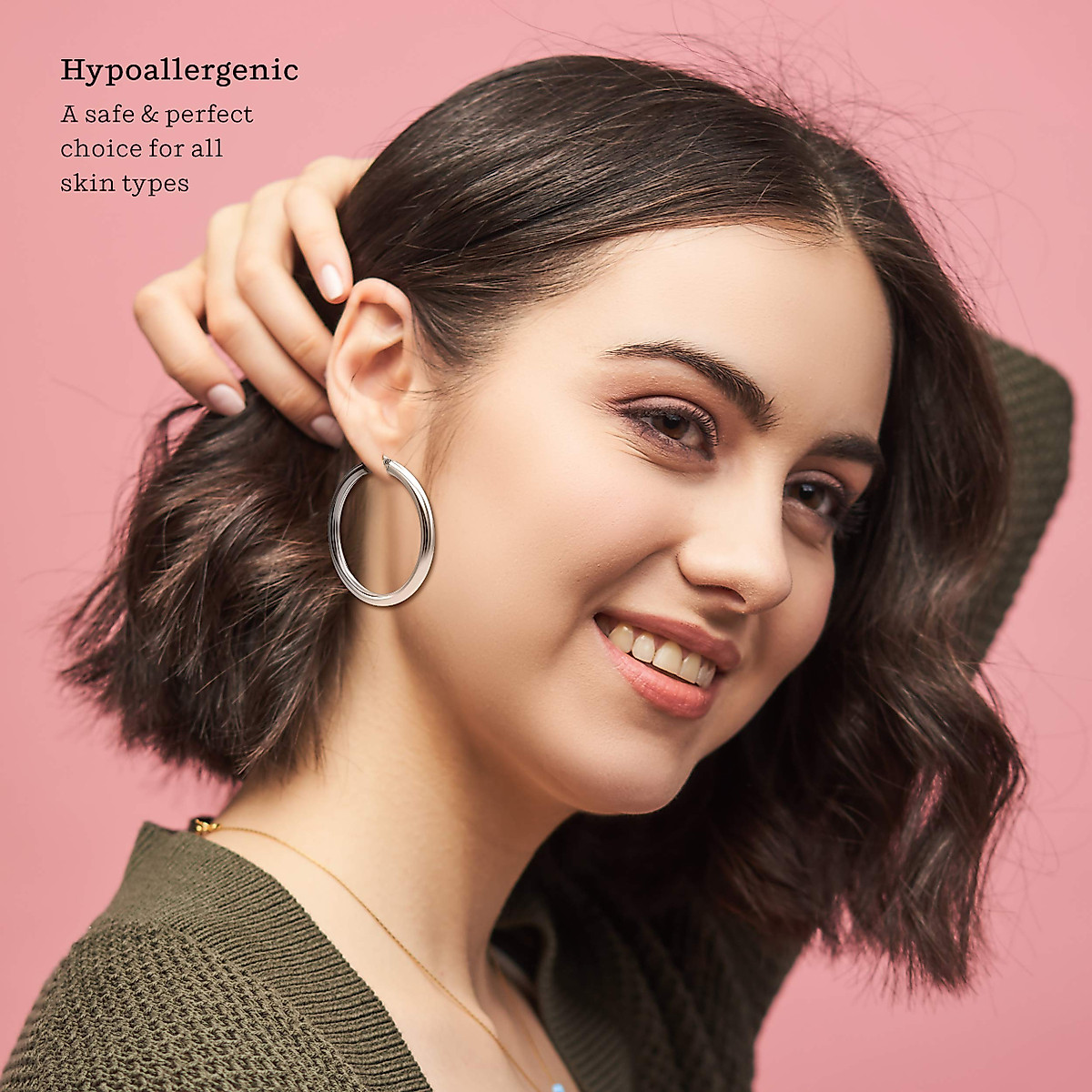 KEZEF Sterling Silver Hoop Earrings for Women, Girls and Men | 4mm High Polished Lightweight Silver Hoops | 45mm Diameter | Chunky Hoop Earrings