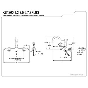 Kingston Brass KS1268PLBS Heritage Wall Mount Kitchen Faucet Sprayer, Brushed Nickel