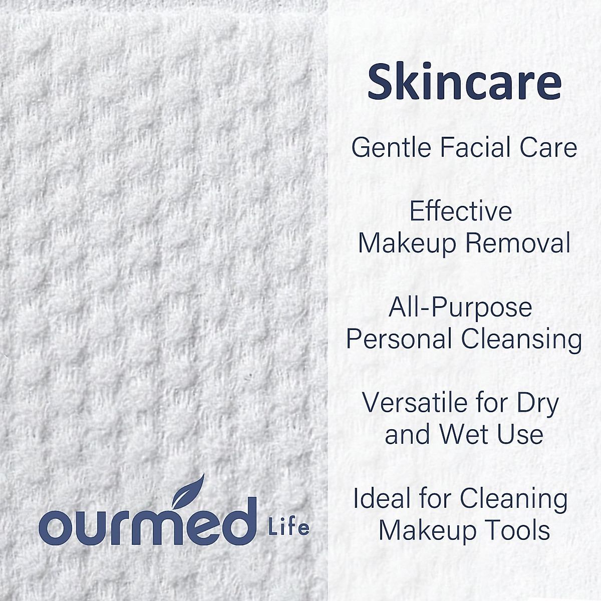 Ourmed Life Face Towels, Disposable Biodegradable Clean Facial Wash Cloth for Sensitive Skin, Lint- free Facial Towels for Cleansing, Skincare and Makeup Remover, Dry Wipes,100 Count，Dot texture
