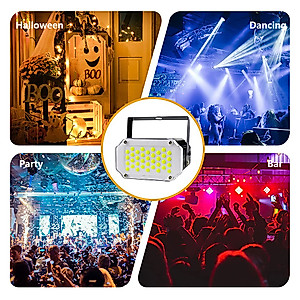 AQOOL Halloween White Strobe Lights, Sound Activated Mini 36 LED Strobe Light for Parties, Speed Adjustable Super Bright DJ Stage Lighting for Halloween Room Dance Stage Disco(No Remote)