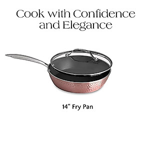 Orgreenic Luxurious Non-Stick Ceramic 14 Inch Rose Gold Pan with Lid,Lightweight, Scratch-Resistant, Dishwasher Safe, Oven Safe up to 500°F, Suitable for All Stove Types