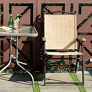 Giantex Set of 2 Patio Folding Chairs, Sling Chairs, Indoor Outdoor Lawn Chairs, Camping Garden Pool Beach Yard Lounge Chairs w/Armrest, Patio Dining Chairs, Metal Frame No Assembly, Yellow