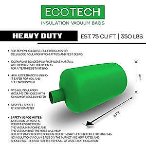 (10) Insulation Vacuum Bags for Heavy Duty Removal Dust | Polypropylene 6 FT x 4 FT Bag Holds Est 350 lbs [10 Pack, Green]