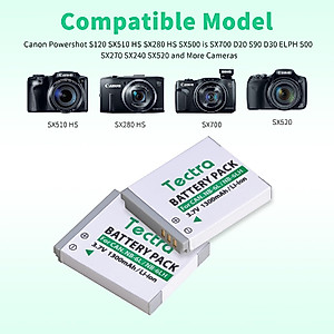 Tectra 2X NB-6L NB-6LH Battery + Charger Kit for Canon PowerShot SX530 HS, SX710 HS, SX700 HS, SX610 HS, SX600 HS, SX540 HS, SX510 HS, SX500 is, SX280 HS, SX270 HS, D30, S90