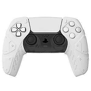PlayVital Mecha Edition White Ergonomic Soft Controller Silicone Case Grips for PS5, Rubber Protector Skins with Thumbstick Caps for PS5 Controller - Compatible with Charging Station