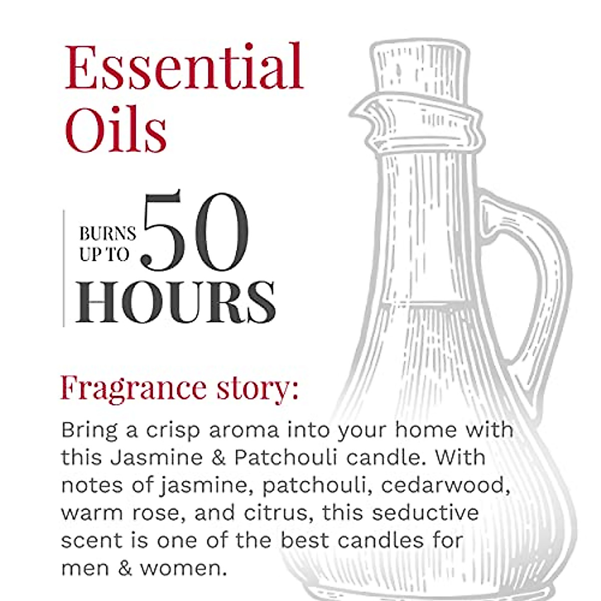 Essential Elements by Candle-lite Scented Candles, Jasmine & Patchouli Fragrance, One 9 oz. Single-Wick Aromatherapy Candle with 50 Hours of Burn Time, Off-White Color