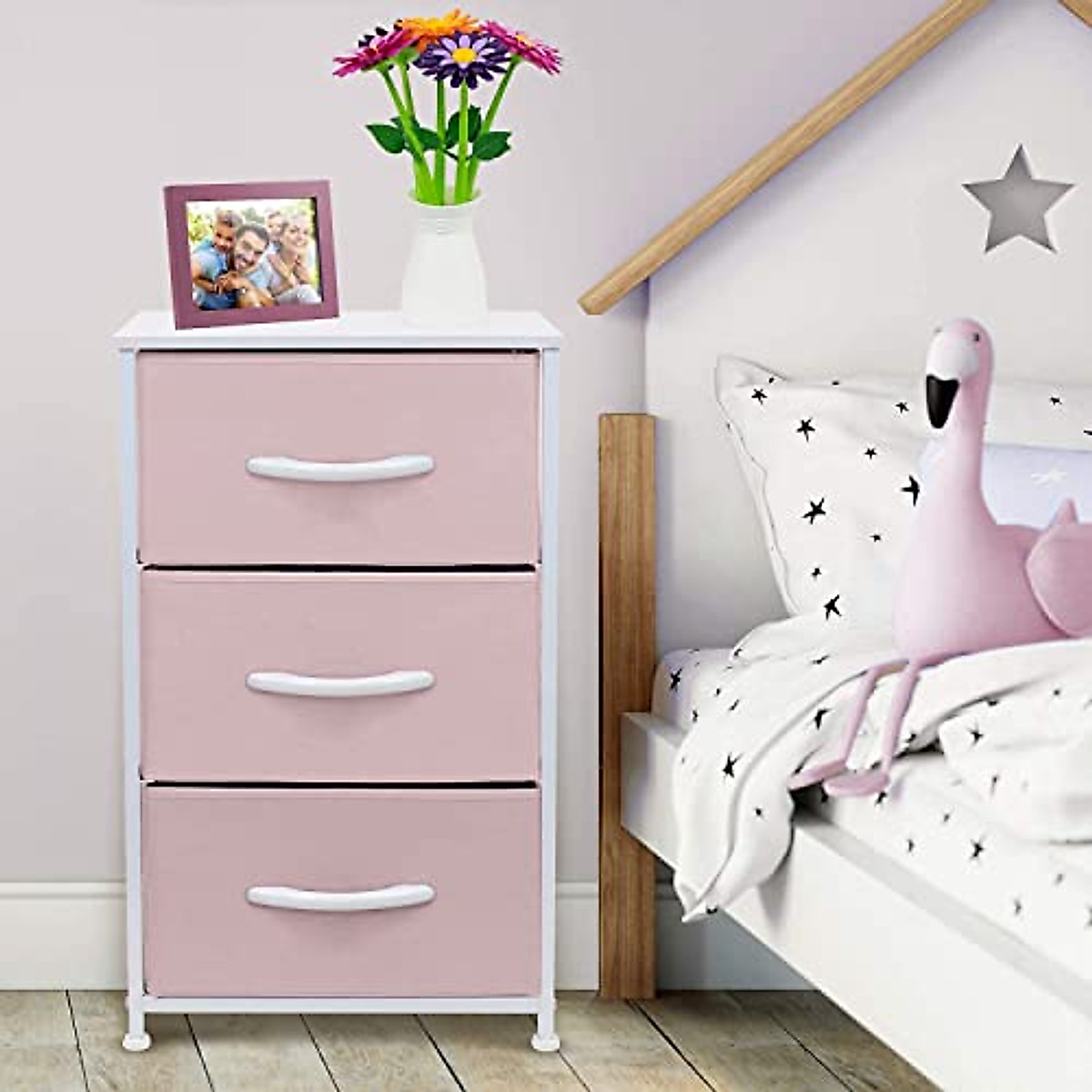 Sorbus Kids Dresser with 8 Drawers and 3 Drawer Nightstand Bundle - Matching Furniture Set - Storage Unit Organizer Chests for Clothing - Bedroom, Kids Rooms, Nursery, & Closet (Pink)