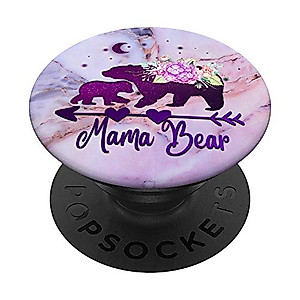 Purple Mama bear with one cub on Pink Blue Look PopSockets Swappable PopGrip