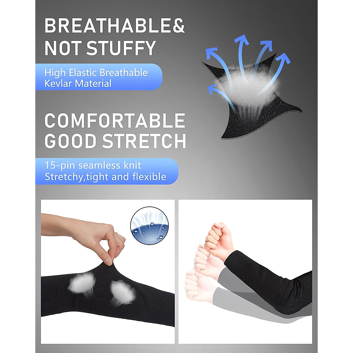 Geyoga 2 Pairs Cut Resistant Sleeves Thin Arm Protectors Arm Guard for Thin Skin and Bruising Arm Sleeves for Men Women (Black)