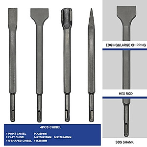 GMTOOLS 17PCS Rotary Hammer Drill Bits and Chisel Set, SDS Plus Carbide-Tipped Concrete Masonry Hole Tool Drill Bits and Chisels Set for Concrete, Stone, Brick, with Portable Storage Case