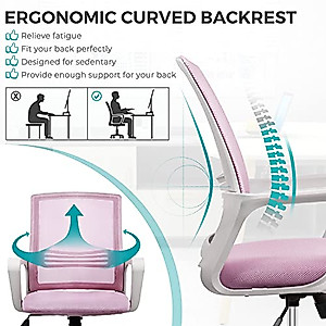 Office Chair Desk Chair Home Office Computer Chair with Wheels Mesh Office Chair with Lumbar Support, Mid Back Ergonomic Office Desk Chair with Armrests Adjustable Work Chairs, Pink
