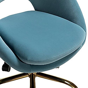 Luxe Office Velvet Task Chair, Comfy Curved Back Ergonomic Design Plush Thickened Seat | Home Desk Gaming, Metal Five-Pronged Base with Wheels | Seat Height Adjustable & Swivel, Sky Light Blue