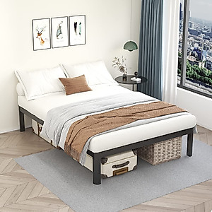 MAF Metal 18 Inch Full Size Platform Bed Frame with Anti-Collision Round Legs, Black 3500 Lbs Heavy Duty Bed Frame with Wood Slats, No Box Spring Needed, Easy Assembly