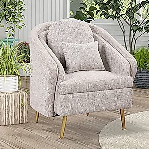 Goohome Mid Century Modern Accent Chair Single Sofa Comfy Upholstered Armchair Living Room Furniture, ReadingChair with Lumbar Pillow and Metal Legs for Bedroom, Lounge