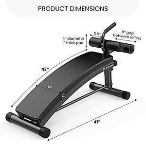 Finer Form Sit Up Bench with Reverse Crunch Handle for Ab Bench Exercises - Abdominal Exercise Equipment with 3 Adjustable Height Settings (Black)