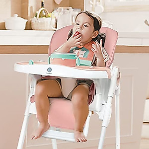 Babilous 4 in 1 Baby High Chair Foldable Booster Seats, Portable and Compact Adjustable High Babychair for Babies and Toddlers - Multiple Heights and Positions(Pink)