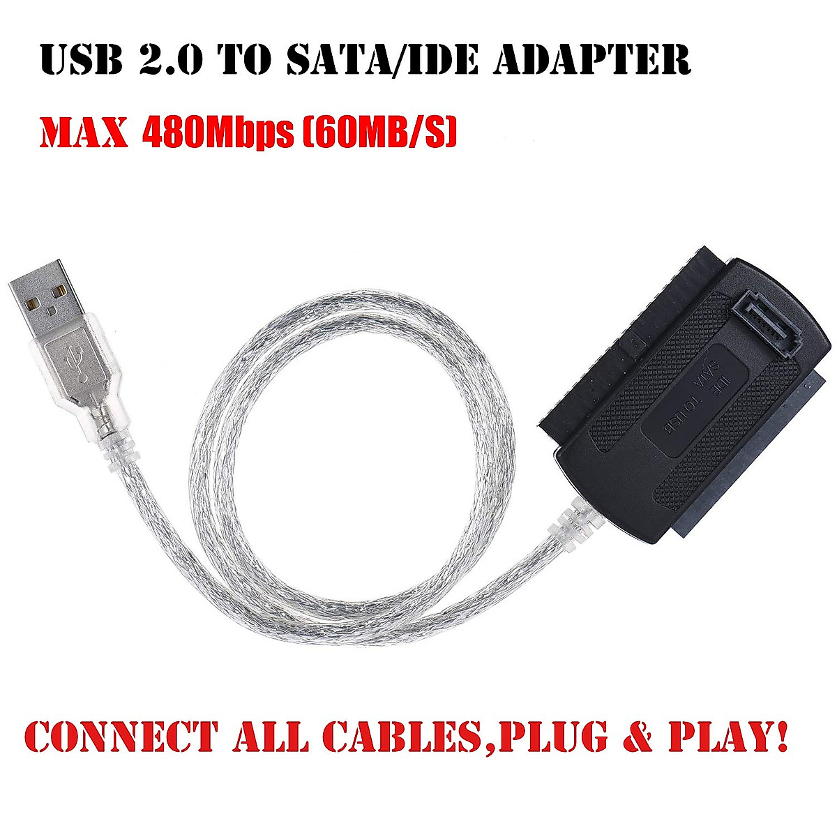 Warmstor SATA/PATA/IDE Hard Drive to USB 2.0 Adapter Converter Cable for 2.5" 3.5" Hard Disk HDD SSD with External AC Power Supply, Compatible with All Computer System PC Desktop Laptop