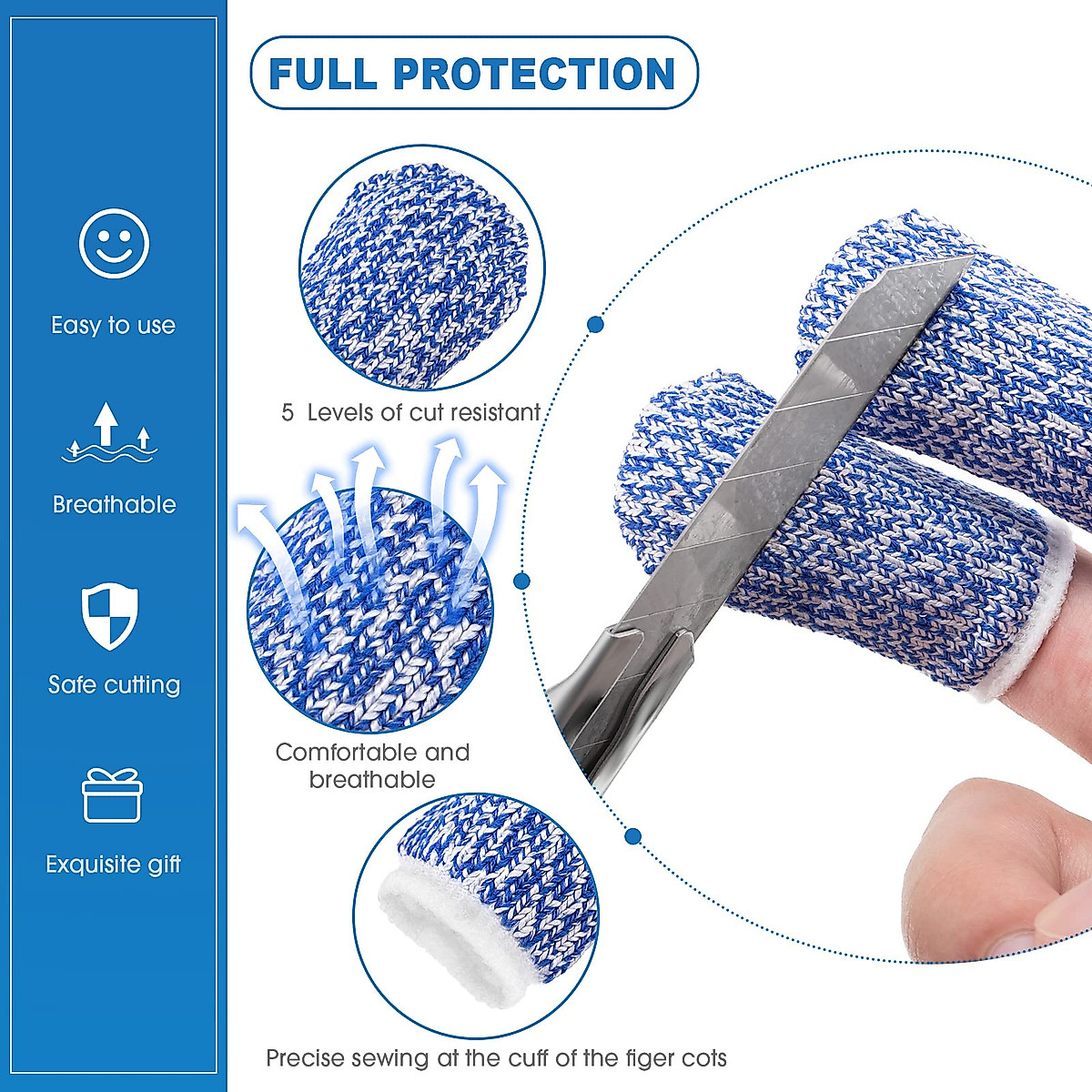 9 Pcs Finger Guard Set for Cutting Includes 4 Stainless Steel Cutting Protector 2 Adjustable Safe Thumb Guard 2 Finger Cot Scallion Cutter Shred Silk Knife to Avoid Hurting When Slicing and Chopping