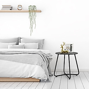 danpinera Outdoor Side Tables with Flower Cut Outs, Weather Resistant Steel Patio Side Table, Small Round Outdoor End Table Metal Side Table for Patio Yard Balcony Garden Black