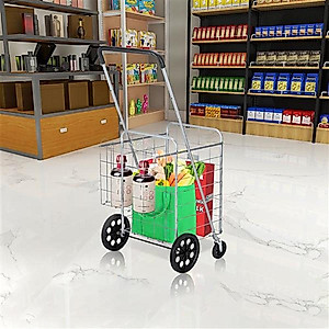 XYYSSM Iron 1200mm Telescopic Armrest 0.8mm 16# Round Tube 50kg Silver Foldable Shopping Cart, Shopping Cart with Dual Swivel Wheels for Groceries - Compact Folding Portable Cart Saves Space