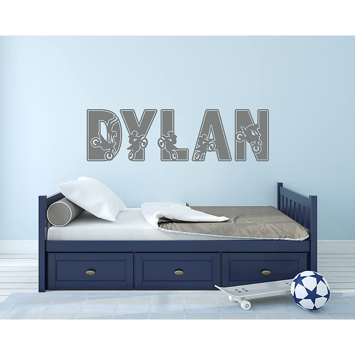 Dirt Bike Motocross Custom Name Vinyl Wall Decal Sticker Art for Boys, Offroad Motorcycle Theme Bedroom and Room Decor for Kids or Teens