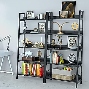 Himimi Ladder Bookshelf Black,Tall Bookcase and Book Shelf 5 Tier Shelves, Industrial Modern Wood Display Shelf Book Case with Metal Frame,Storage Rack Home Office Furniture for Living Room,Bedroom