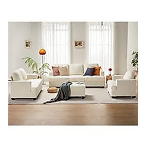 papababe Couch, Comfy Sofa Couch with 24" Extra Deep Seats, Offwhite Modern Sofa- 3 Seater Sofa Couch for Living Room Apartment Lounge, Bouclé