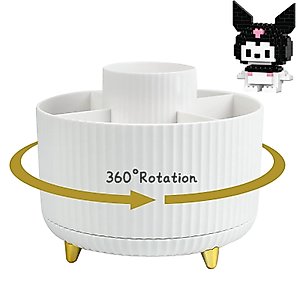 GOGIFTGO Desk Pencil Pen Holder, 5 Slots 360°Degree Rotating Desk Pencil Pen Holder, Desktop Storage Stationery Organizer for Office, School, Home (white)